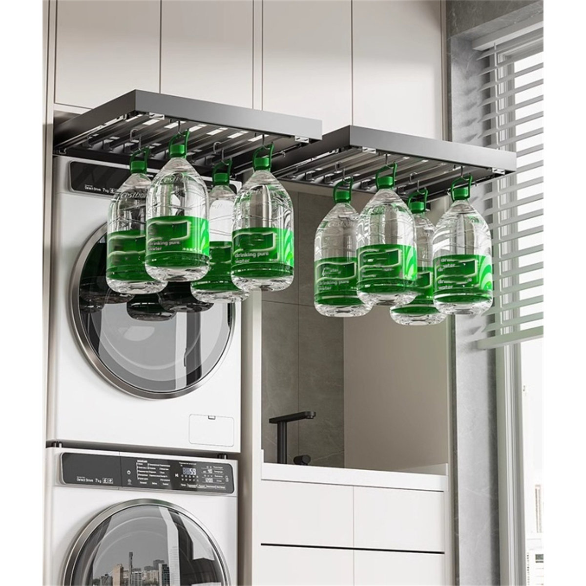 Meta Tarmor Hidden Retractable Clothes Drying Rack With Pull-Out Clothes Hanger Above The ...